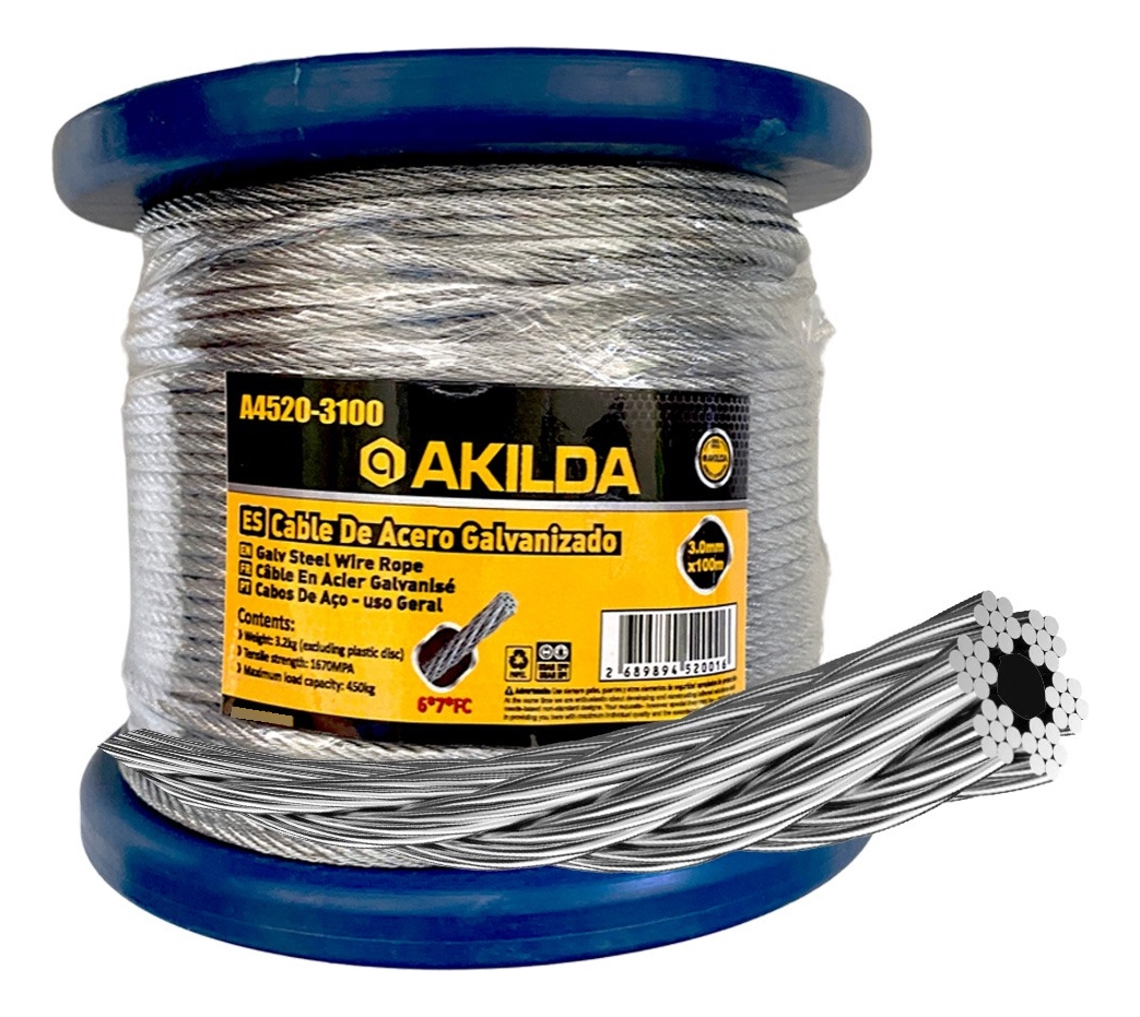 Piola Cable De Acero Galvanizado 3mm 100 Metros 6x7xfc - ToolMix.cl