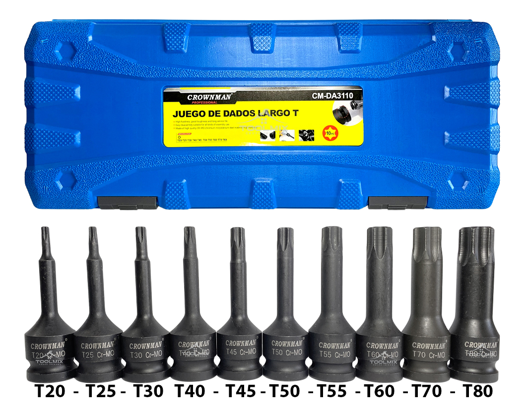Set 10 Dados Impacto Torx Largos Cuadrante 1/2puLG - ToolMix.cl